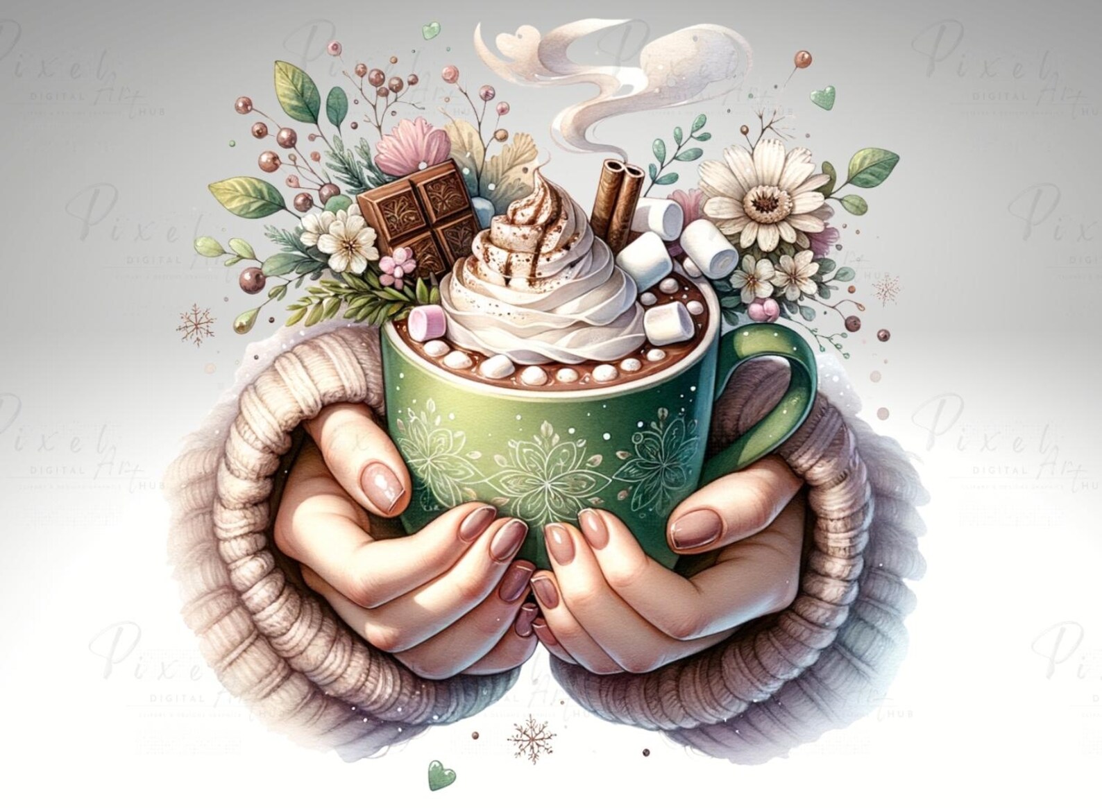 Watercolor Hot Chocolate Clipart Set: 14 PNG & JPG Files (digital ...
