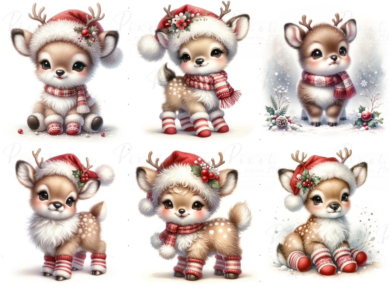 Watercolor Baby Deer Christmas Clipart: PNG JPEG Files (commercial Use ...