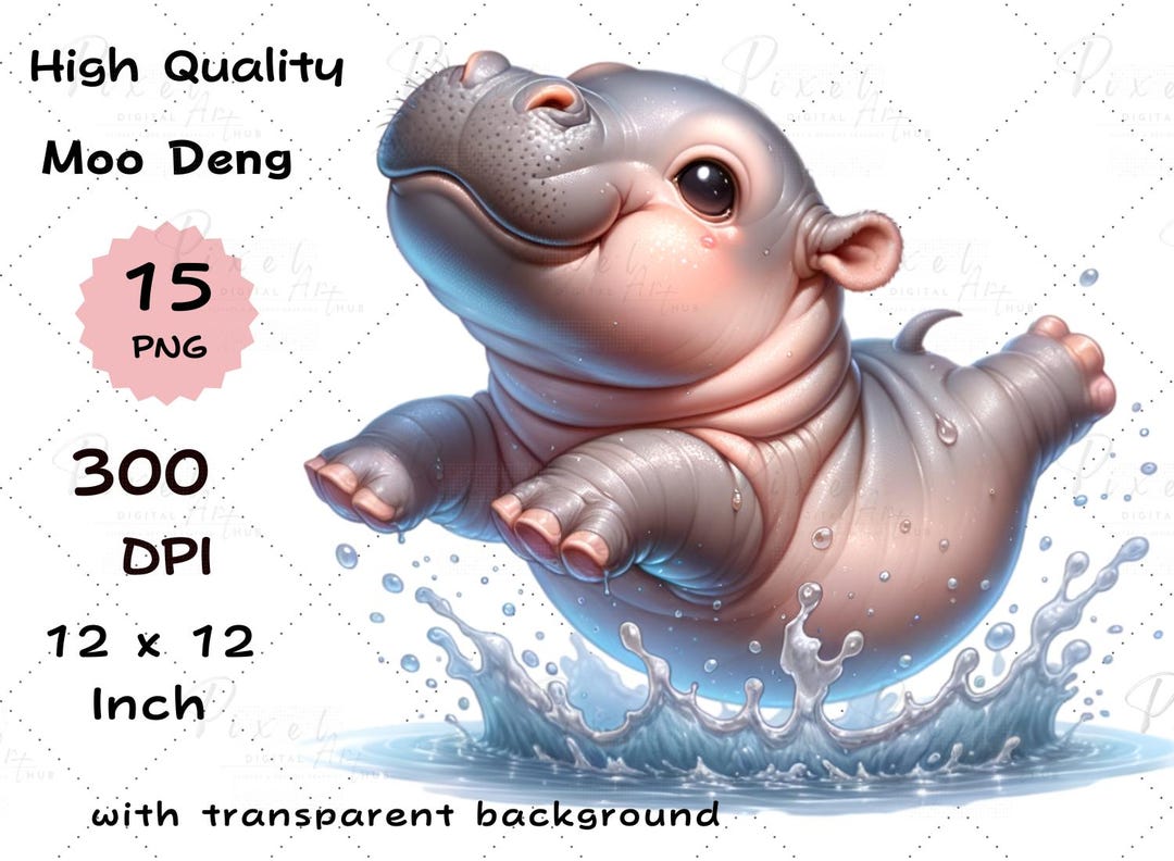 15 Cute Baby Hippo, Cute Moo Deng, Clipart - Watercolor, Pngs, Cartoon ...