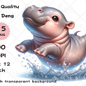 15 Cute Baby Hippo, Cute Moo Deng, Clipart - Watercolor, Pngs, Cartoon ...