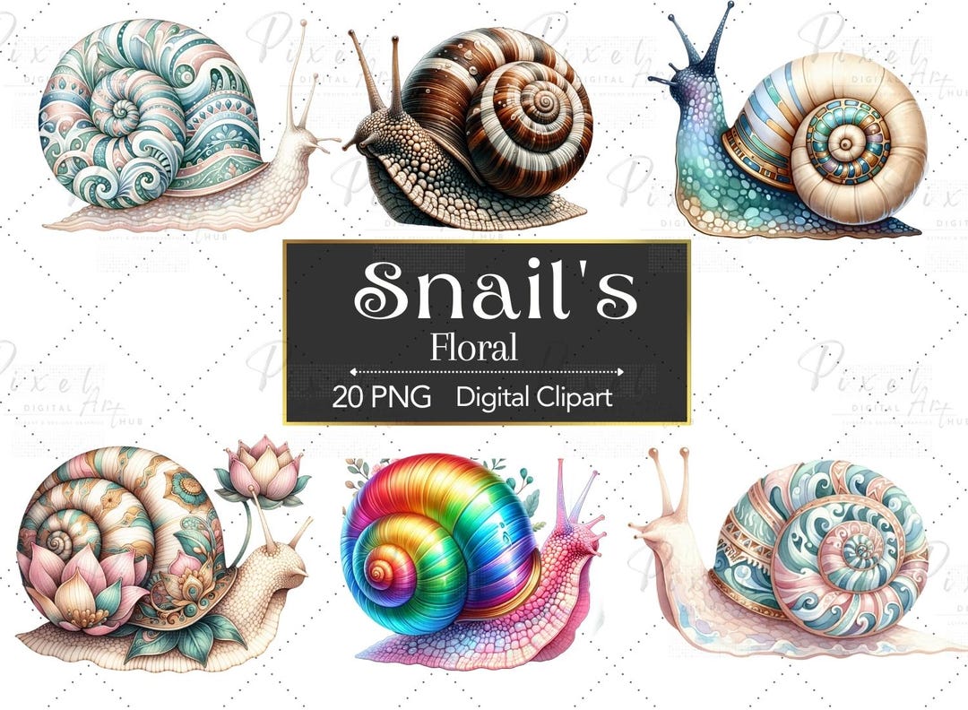 Watercolor Floral Snail Clipart: Fantasy PNG Collection (digital ...