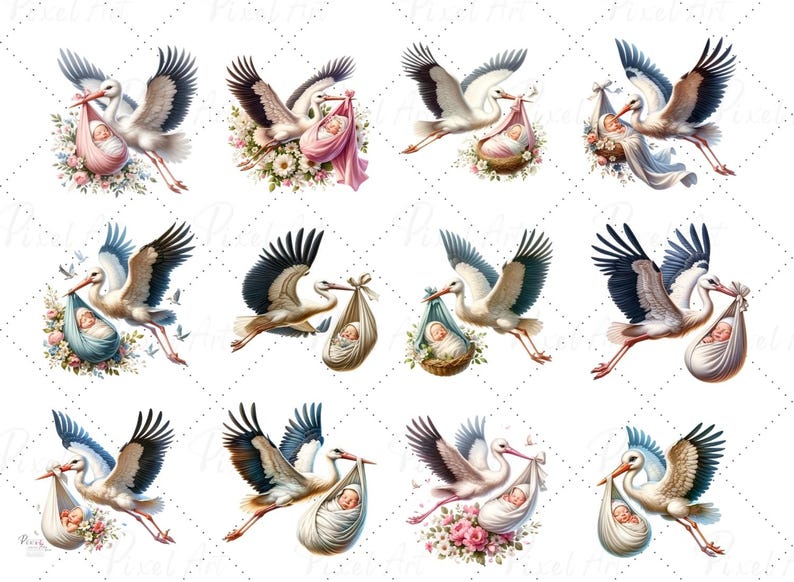 Watercolor Stork Baby Clipart: PNG JPEG Files (digital Download) - Etsy