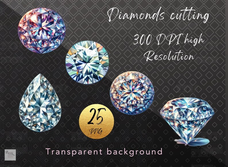 Diamond Cut Clipart: Sparkling Gem PNG Set (digital Download) - Etsy