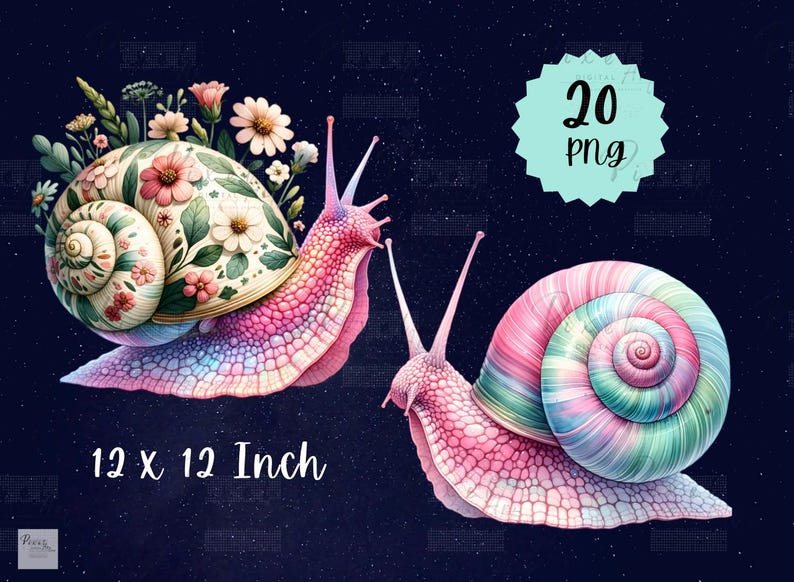 Floral Snail Clipart Watercolor, Pngs, Cute Snail, Fantasy Clipart ...