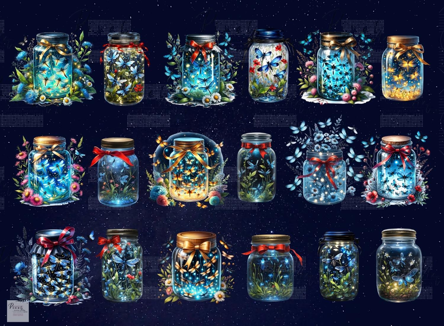 High Quality Glowing Fireflies in a Clear Glass Jar, Blue Fireflies in ...