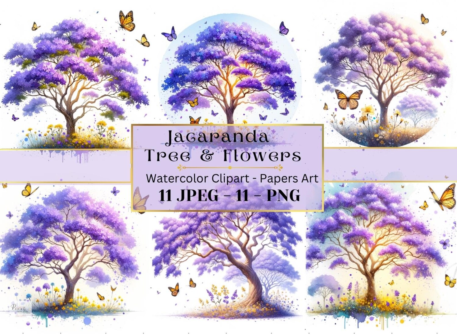 Watercolor Jacaranda Tree Clipart: Floral PNG & JPEG Files (digital ...