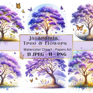 Watercolor Jacaranda Tree Clipart & Papers, Classic -jacaranda Flowers ...