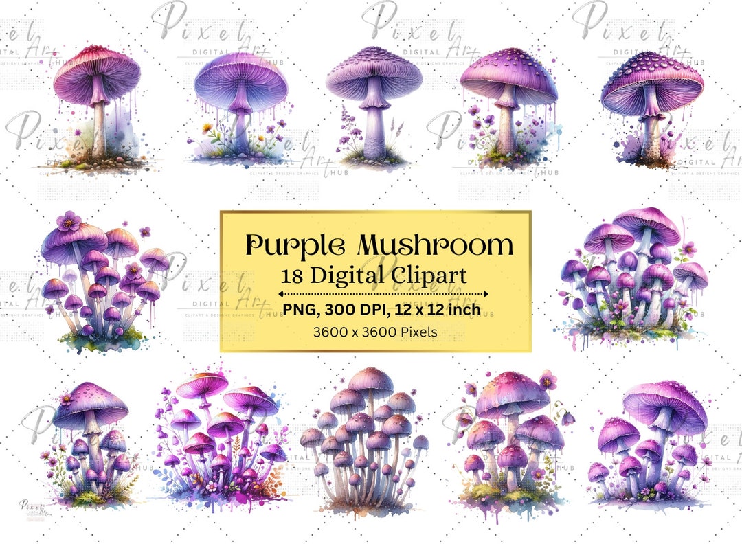 Beautifully Watercolor Classical Purple Mushroom Clip Art 18 PNG ...