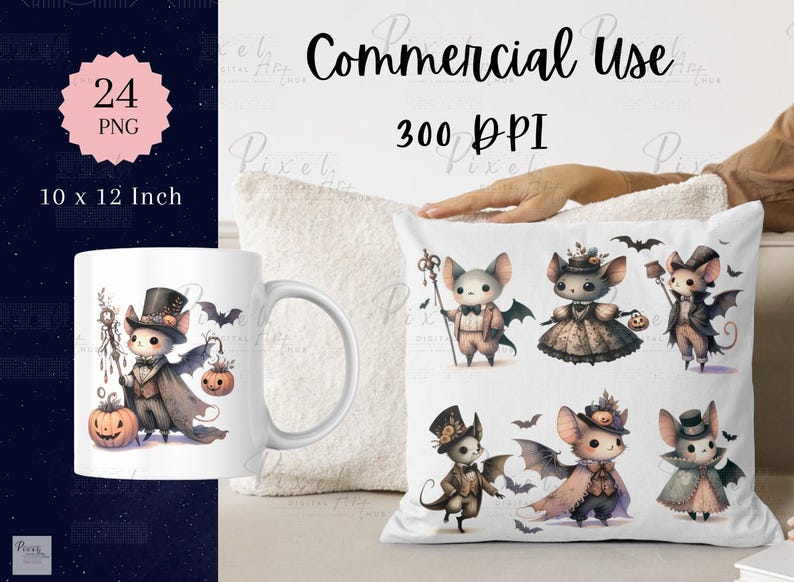 Watercolor Halloween Bats Clipart: 24 PNG Fantasy Bat Illustrations ...
