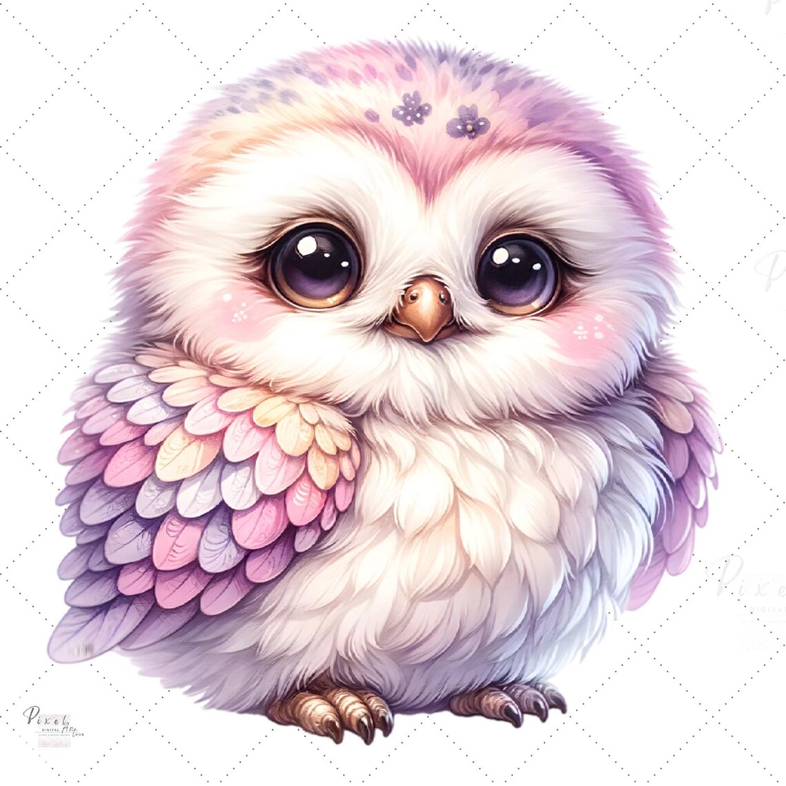 Cute Baby Owls Clipart - Watercolor, Pngs, Cute Owls, Fantasy Clipart ...