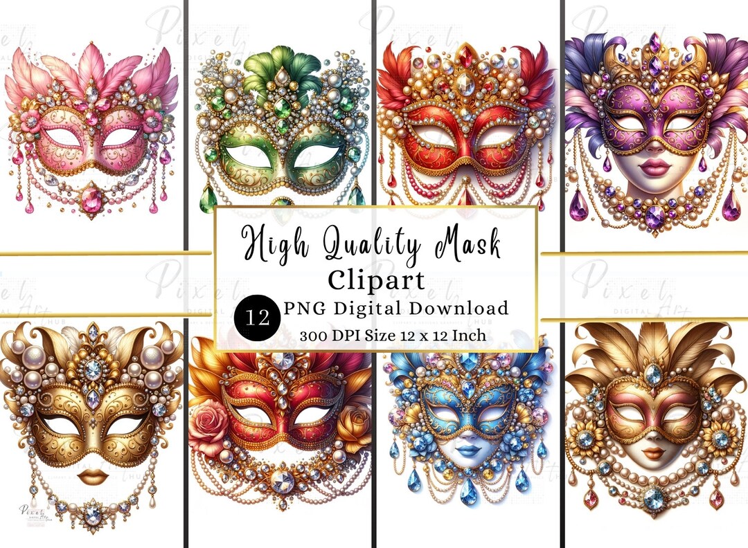 Venice Carnival's Masks, Clipart Set: Exquisite Masks Adorned With ...