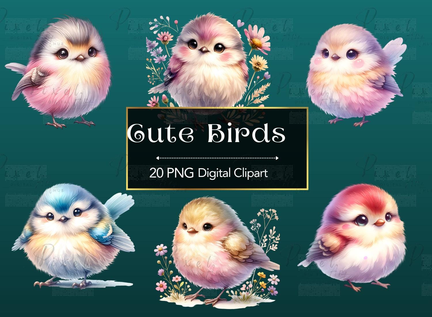 Watercolor Baby Birds Clipart: Whimsical PNG Images (digital Download ...