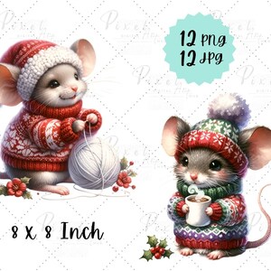 Watercolor Cute Mice Christmas, Clipart, Adorable Christmas Mice, File ...