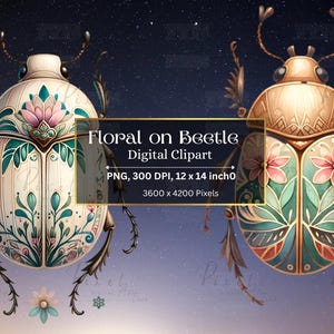 Watercolor Floral Beetle Clipart: Fantasy PNG Collection (digital ...