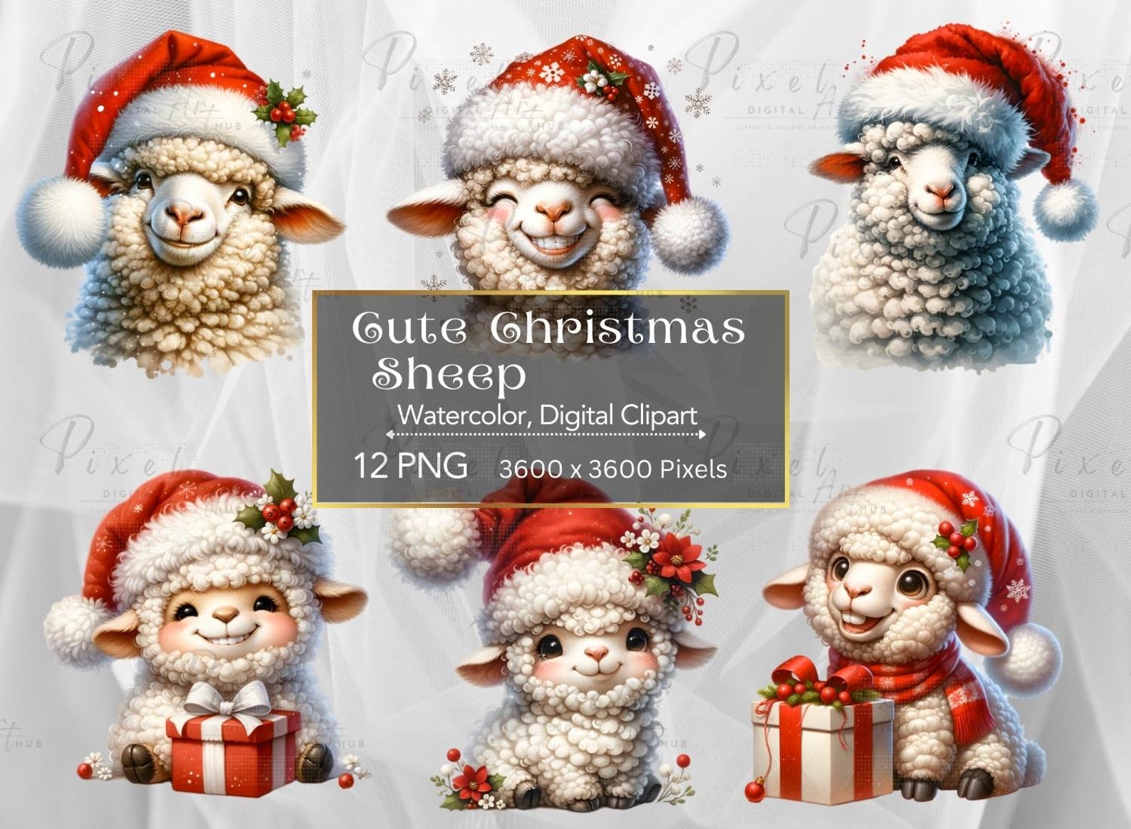 Watercolor Cute Sheep Christmas Clipart, Christmas Sheep File PNG ...