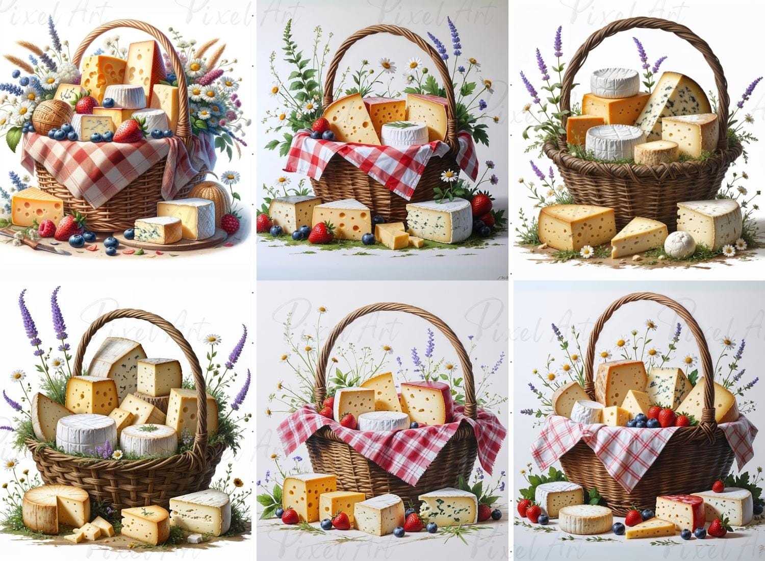 Watercolor Cheese Basket Clipart: Food Art, Kitchen Decor (digital ...