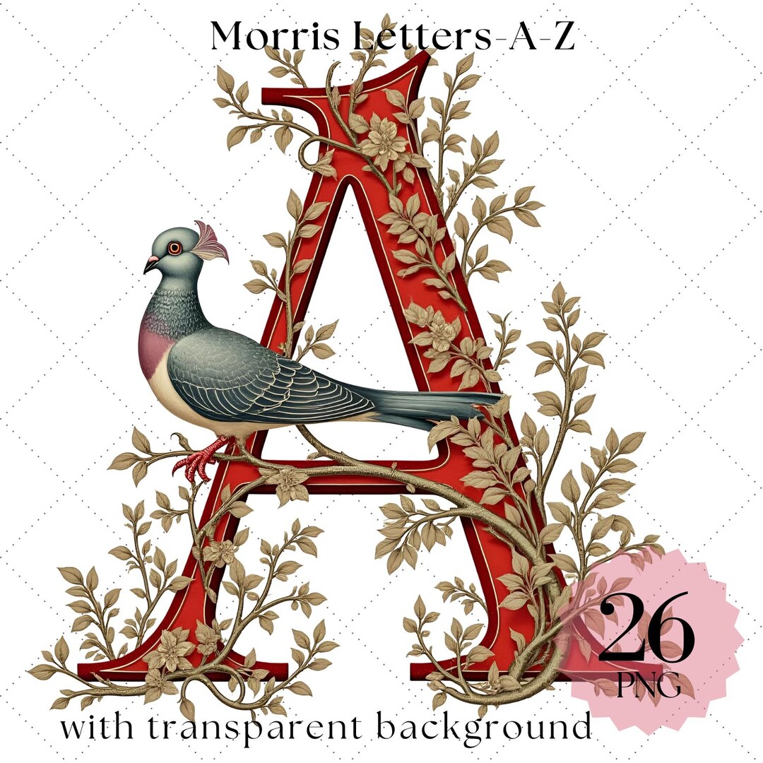 Floral -morris Letters-a-z, Clipart, Morris Floral on Letters, 26-PNG ...
