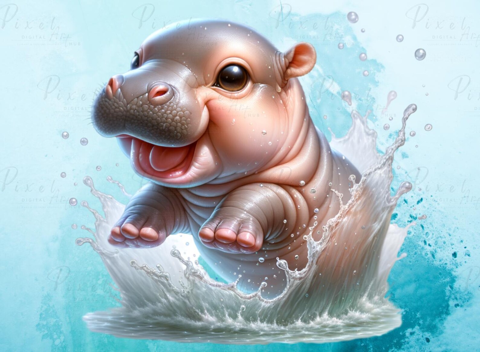 15 Cute Baby Hippo, Cute Moo Deng, Clipart - Watercolor, Pngs, Cartoon ...
