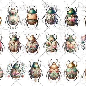 Watercolor Floral Beetle Clipart: Fantasy PNG Collection (digital ...