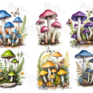 Watercolor Mushroom Clipart, 20 PNG File, Cute Mushrooms Group With ...