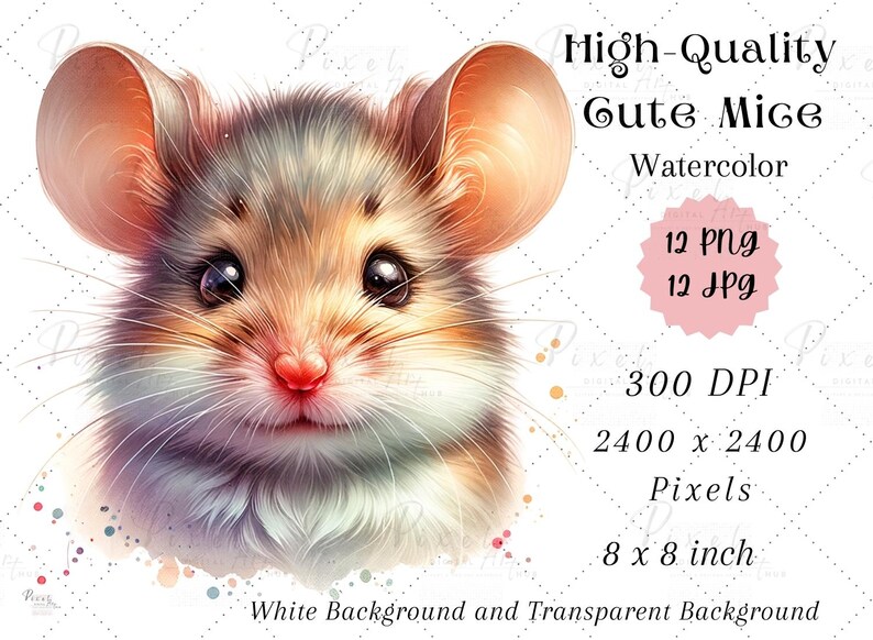 Watercolor Cute Mice Clipart and Posters, Adorable Mouse, Files 12 JPEG ...