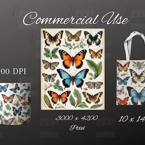 Vintage Butterfly Digital Paper Collection, Vintage Printable Scrapbook ...