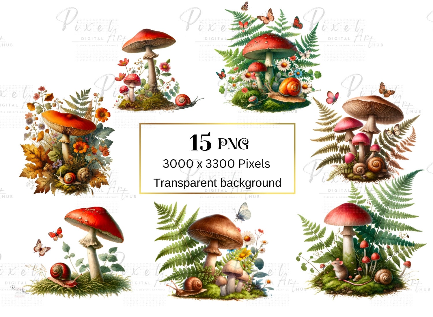 Watercolor Botanical Mushroom Vintage Clipart, File PNG, Digital ...