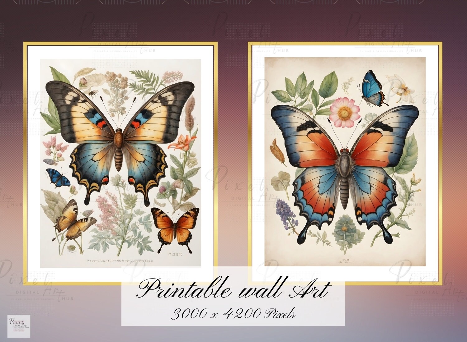 Vintage Butterfly Digital Paper Collection, Vintage Printable Scrapbook ...