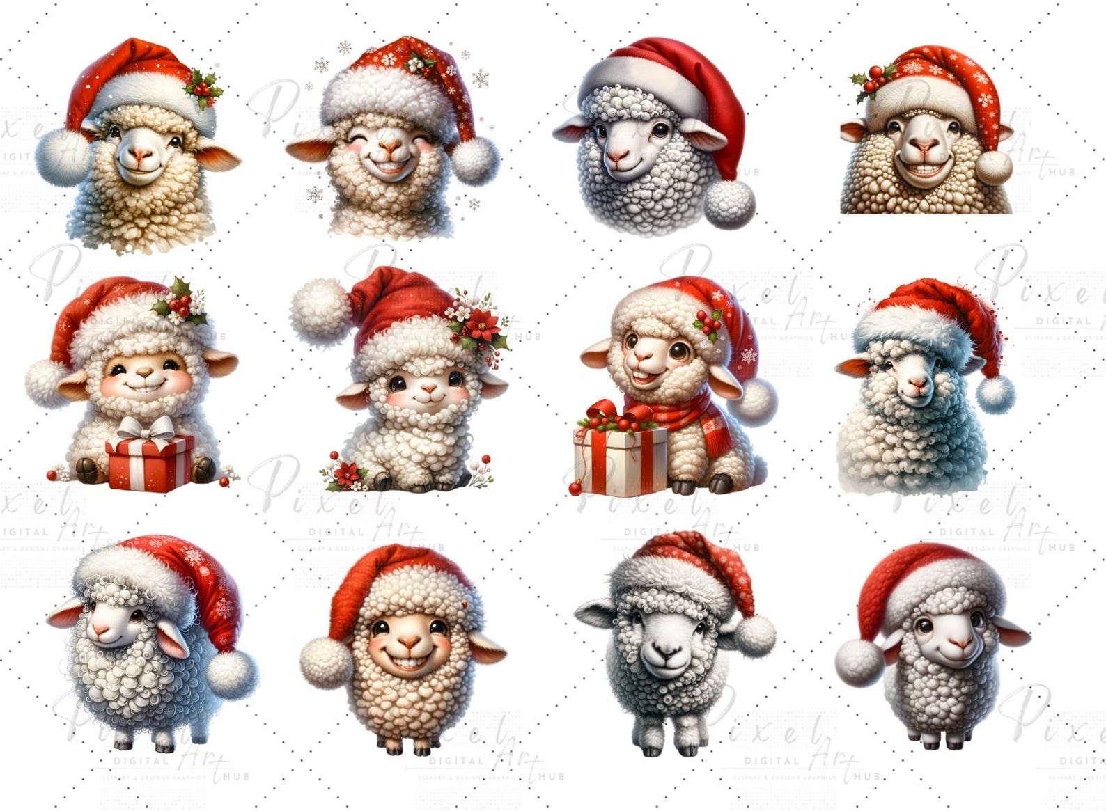 Watercolor Cute Sheep Christmas Clipart, Christmas Sheep File PNG ...