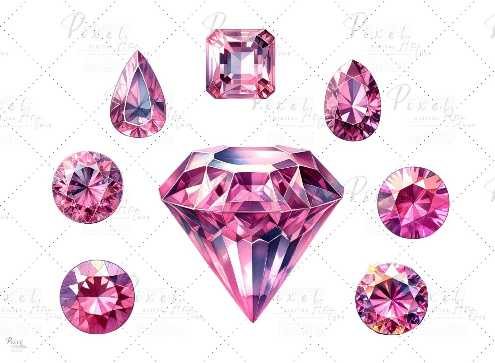 Pink Diamonds Clipart, Sparkling Gems, Clipart, Set of 24 PNG Files ...