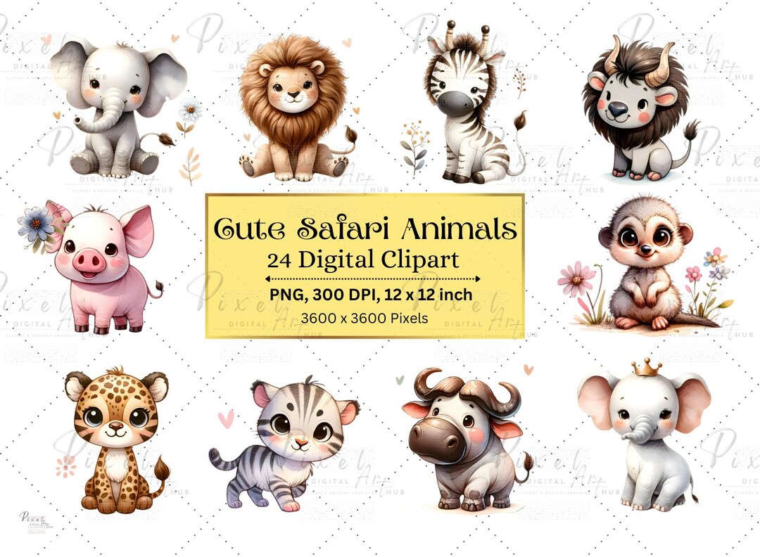Cute Safari Animals Clipart - Watercolor Pngs for Nursery Decor ...