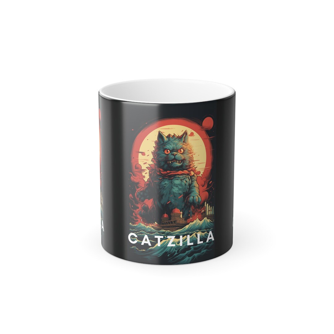 Catzilla Mug Monster Cat Japanese Style Cat Kitten Pet Lover Meme Heat ...
