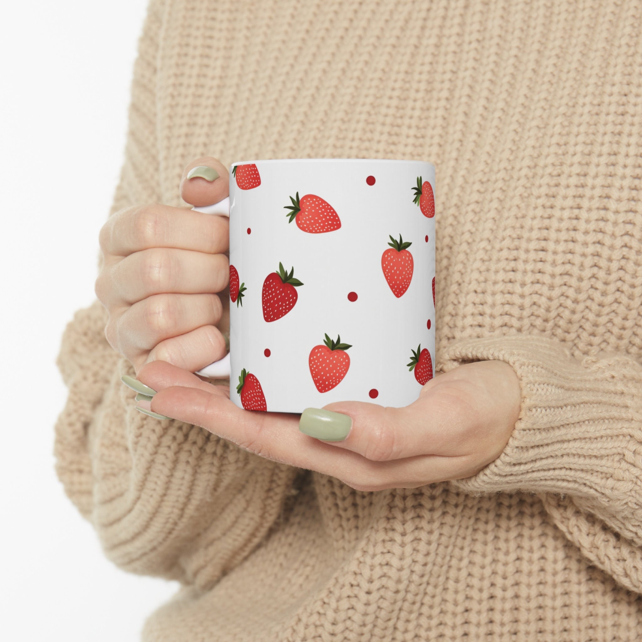 Cute Summer Strawberry Mug, Fun Strawberry Pattern Mug, Strawberry ...