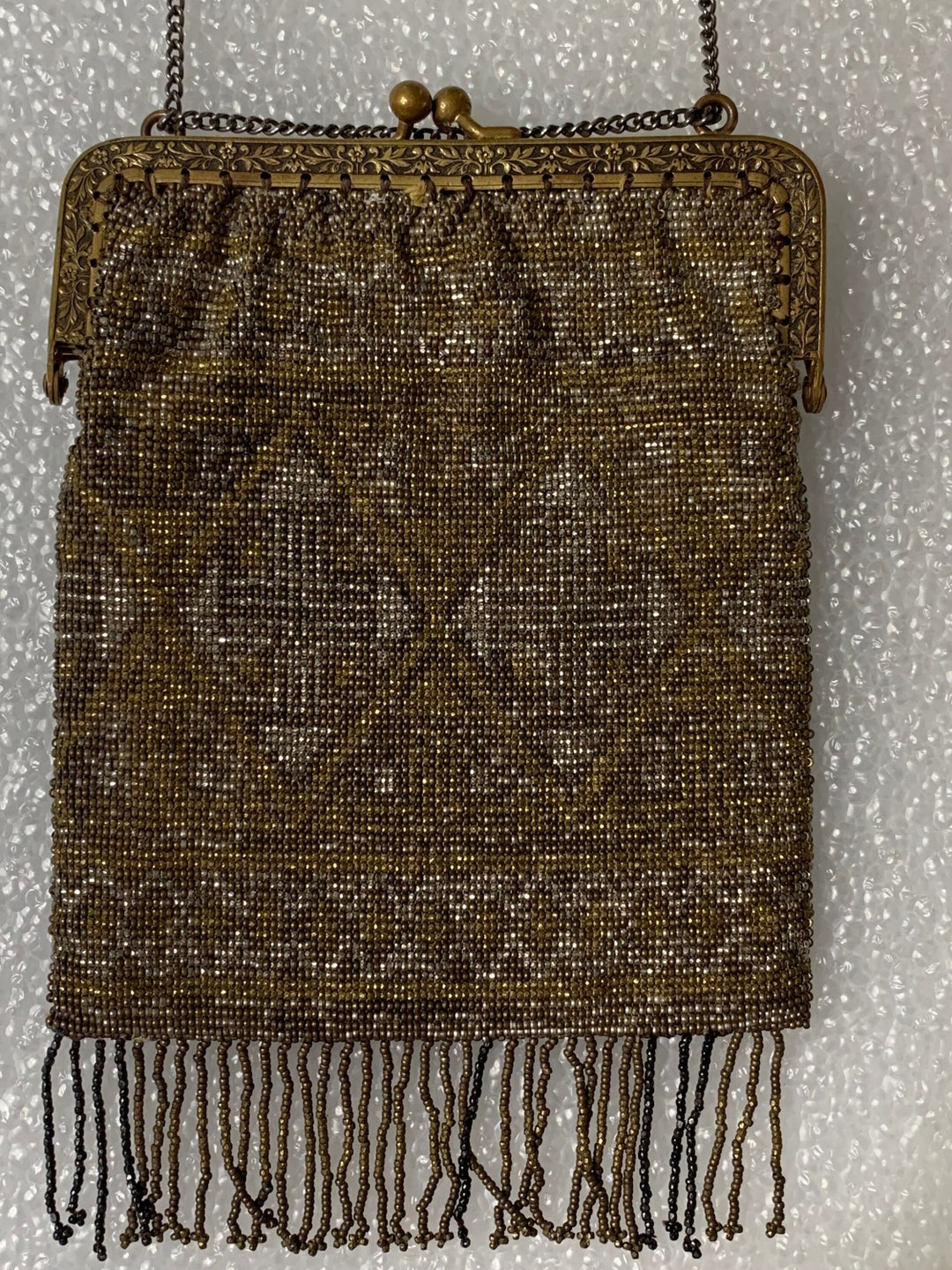 Vintage French Metal Micro Beaded Purse With Chain-gold and Silver Art ...