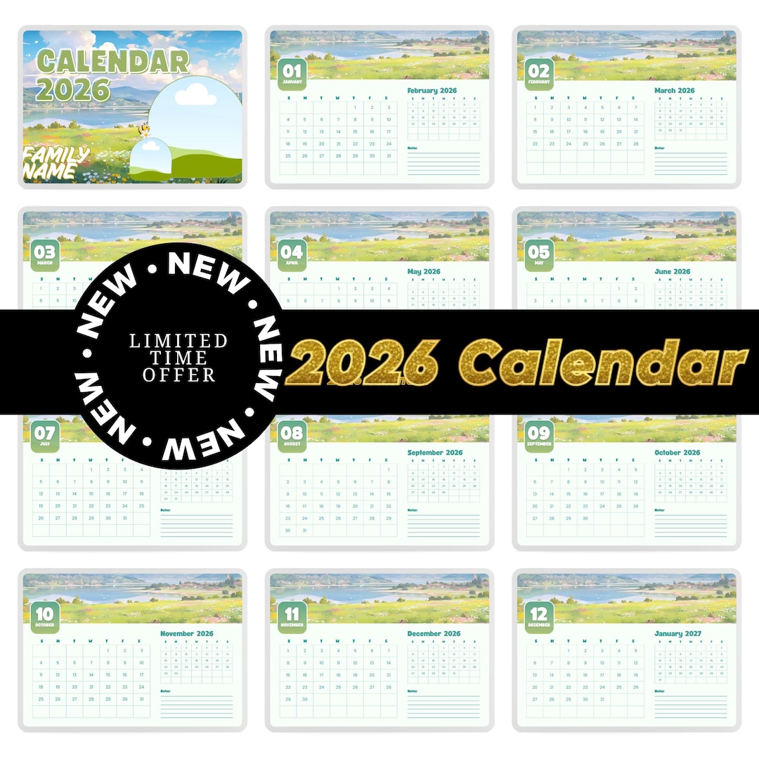 2026 Editable Calendar Canva Template | Drag and Drop Photo Custom ...