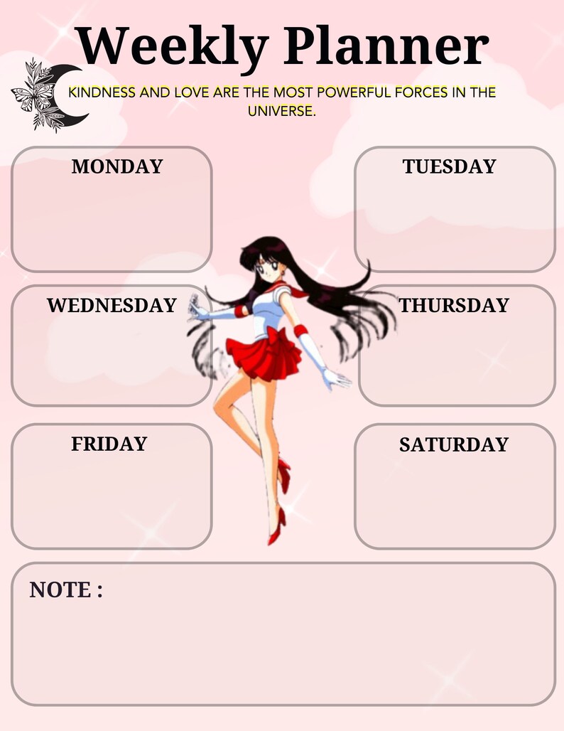 Anime Weekly Planner With Quotes, Digital Printable Instant Download ...