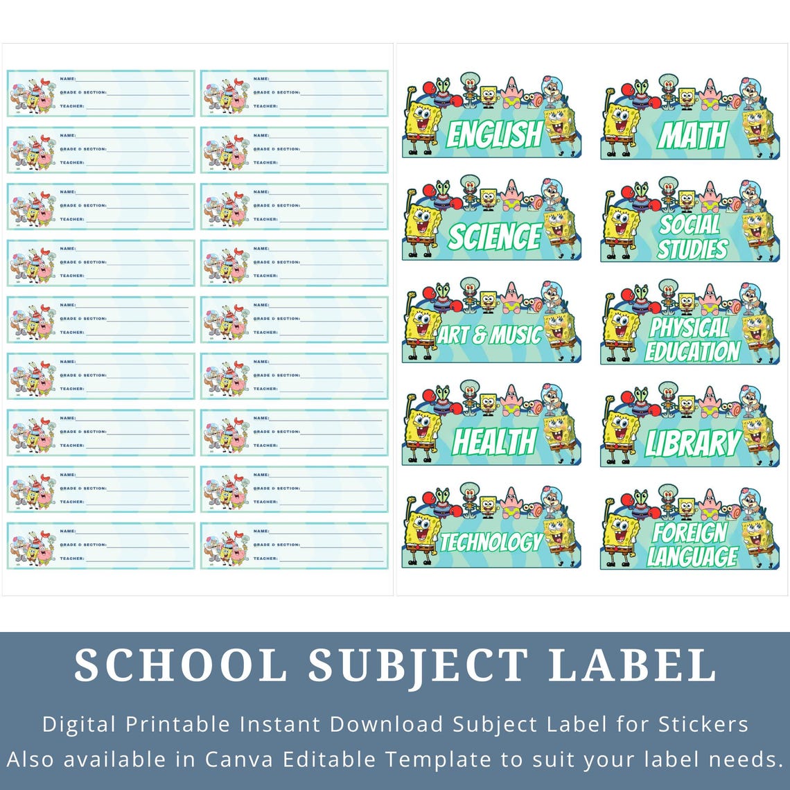 Cute Character Subject Labels | Canva Editable Template | Digital ...