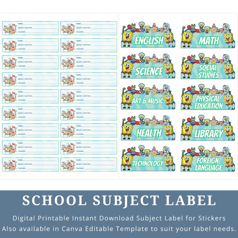 Cute Character Subject Labels | Canva Editable Template | Digital ...