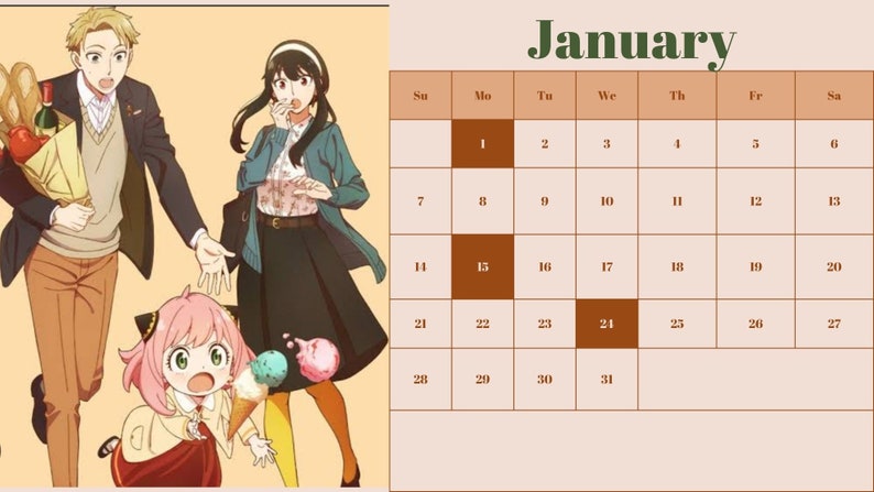 Anime-inspired 2024 Digital Printable Calendar A Lucky Year in Color - Etsy