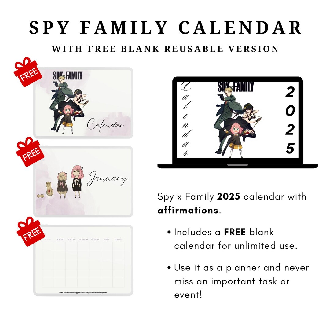 Spy X Family Anime Digital Printable Instant Download 2025 Calendar ...