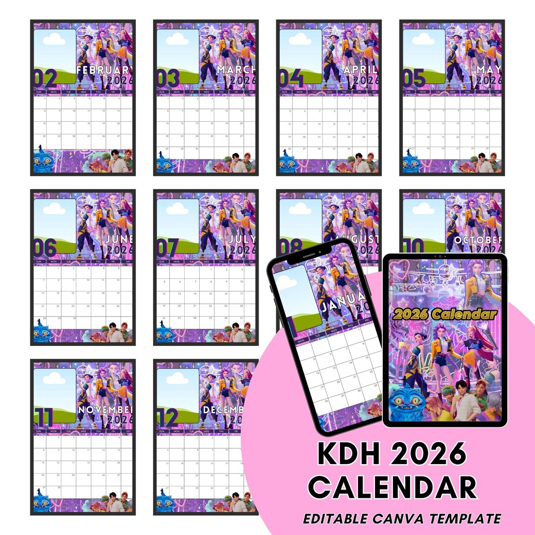 KDH 2026 Editable Calendar Canva Template | Drag and Drop Photo, Custom ...