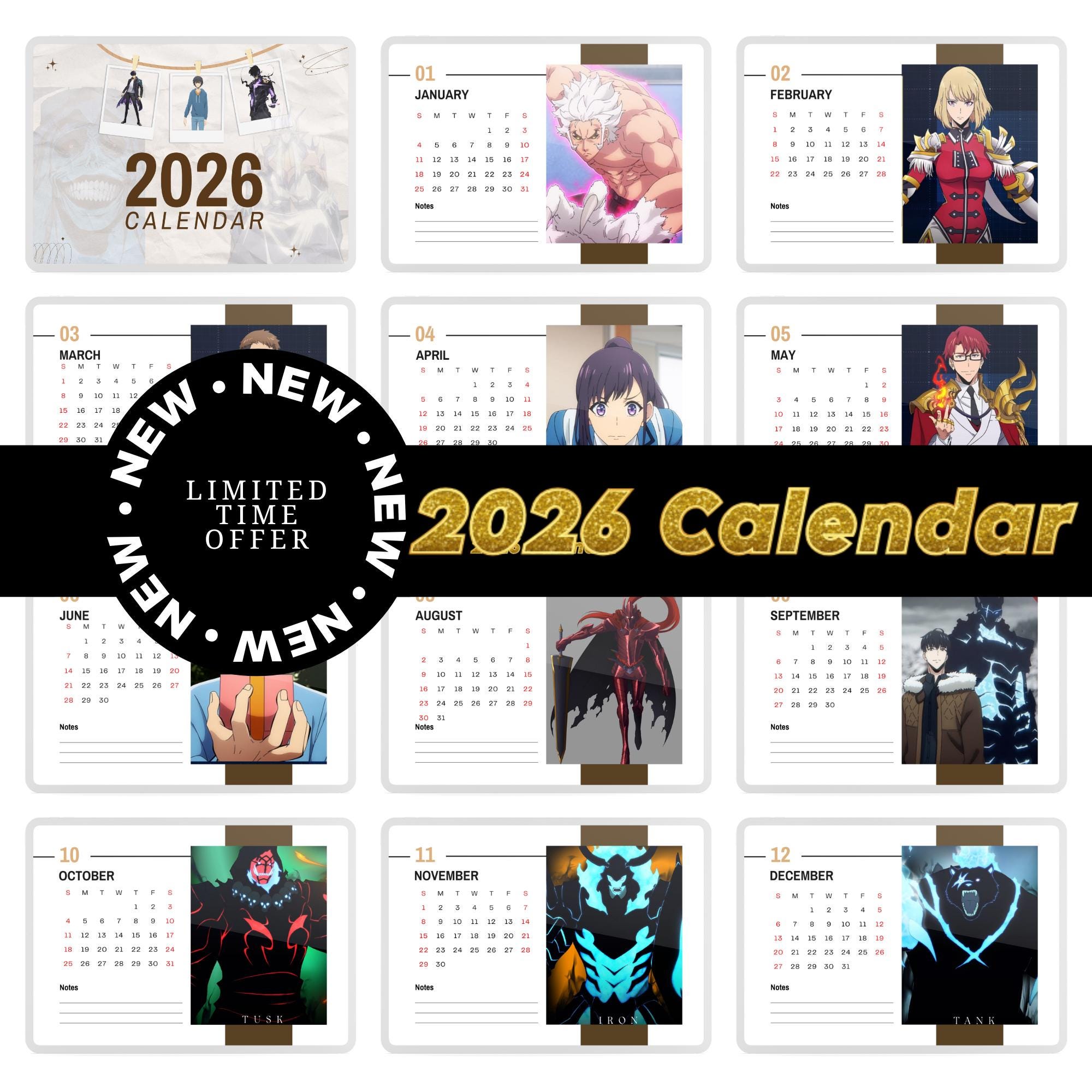 2026 Anime Wall Desk Calendar PDF Instant Download | Digital Printable ...