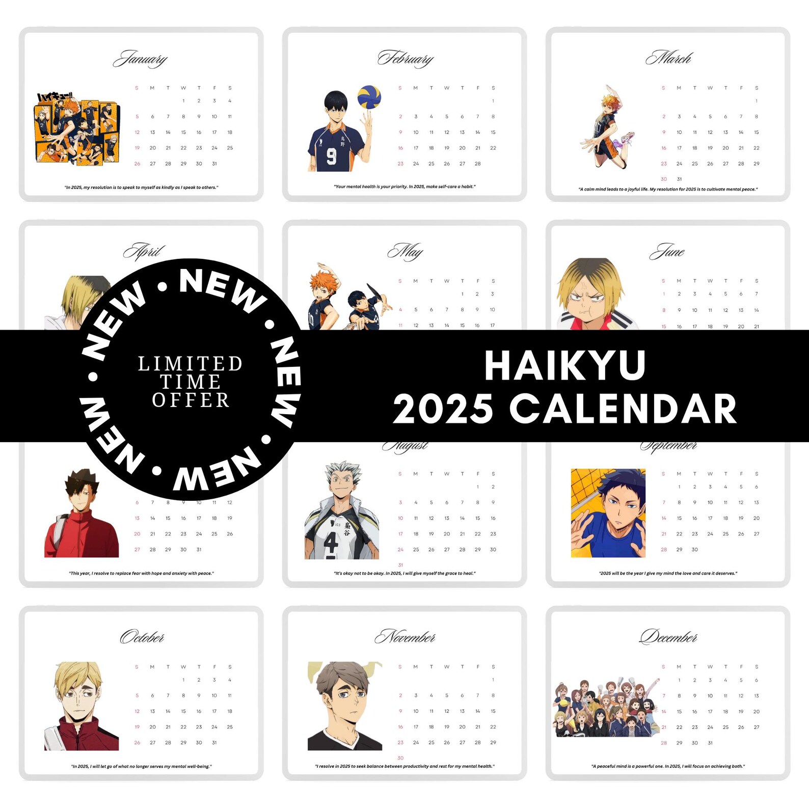 Anime Digital Printable Instant Download 2025 Calendar With FREE Blank ...