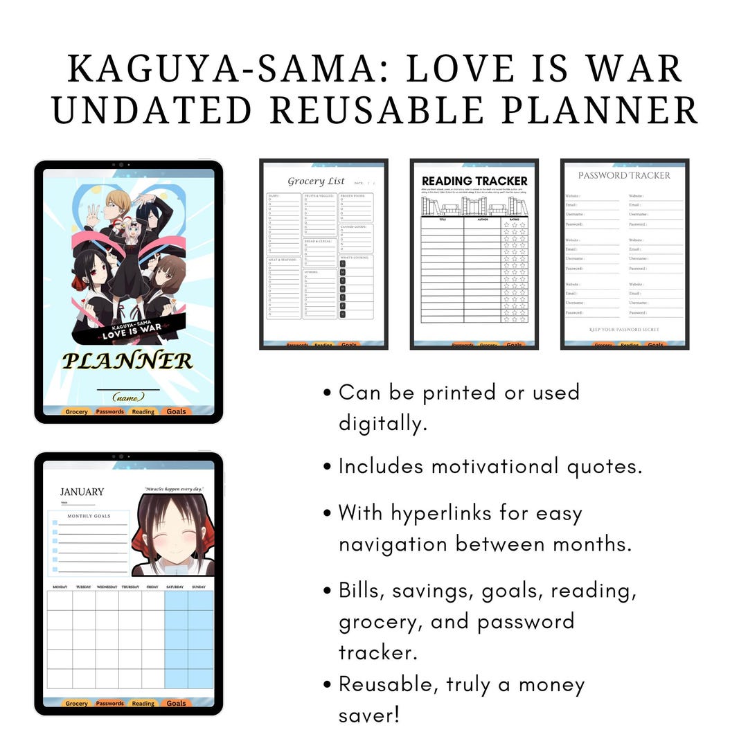 52 Pages Digital Printable Undated Reusable Anime Planner With Quotes ...