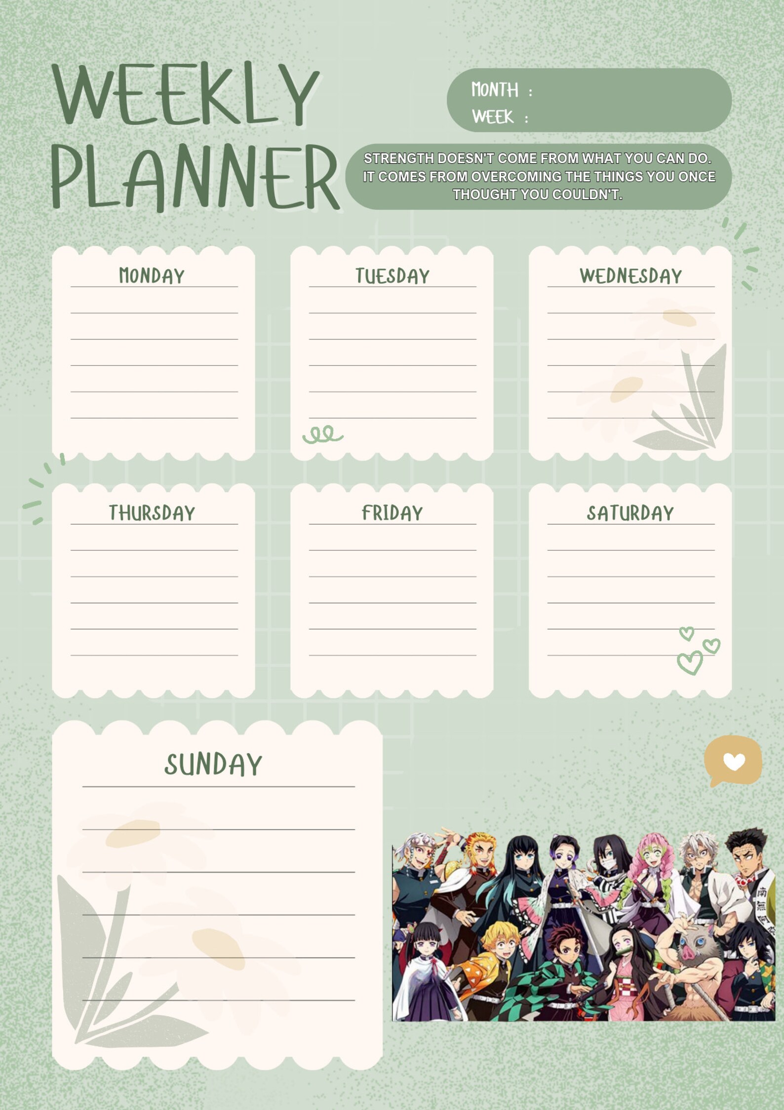 Anime Weekly Planner With Quotes, Digital Printable Instant Download ...