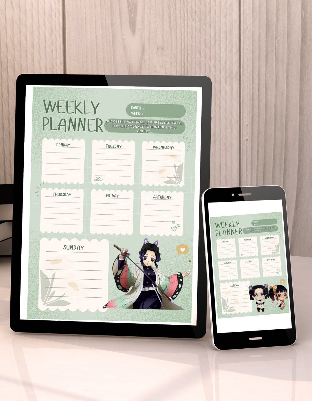 Anime Weekly Planner With Quotes, Digital Printable Instant Download ...