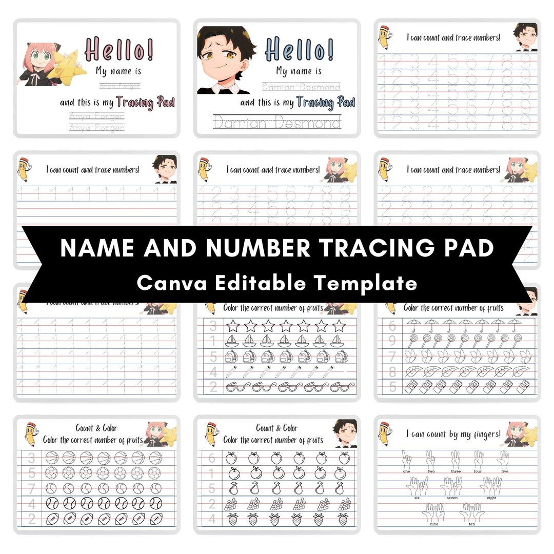 Editable Name & Number Tracing Pad Canva Template | Kids Learning ...