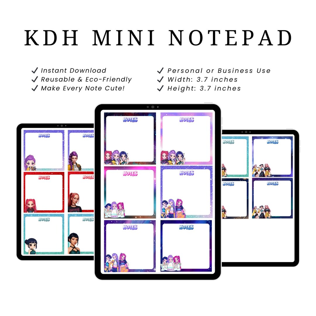KDH Mini Notepad PDF Instant Download | Cute Digital Notes Printable 3 ...