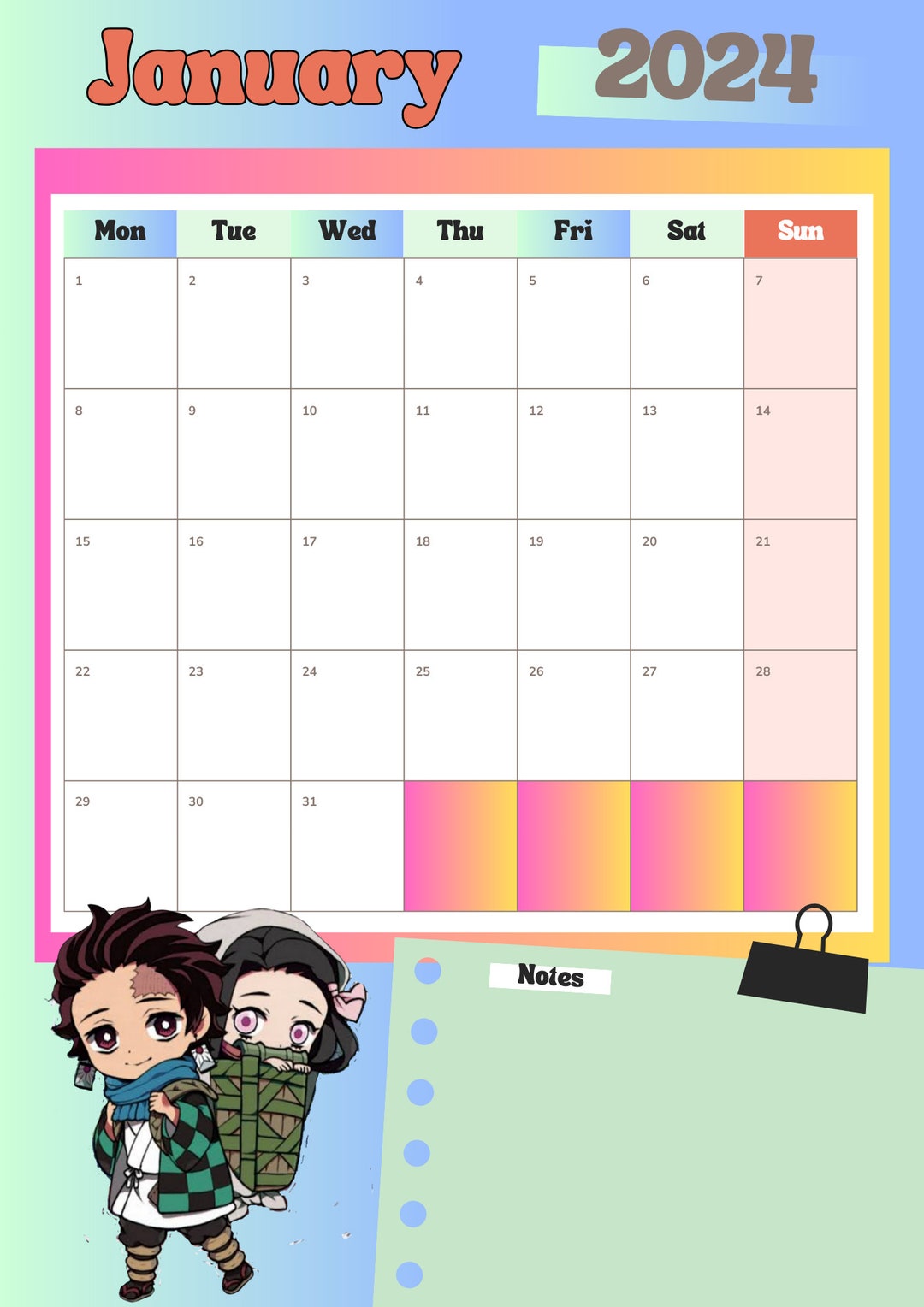 Kimetsu No Yaiba/ Demon Slayer Monthly Planner 12 Pages Customizable ...
