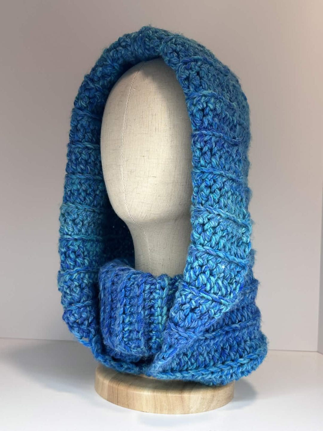 Crocheted Hooded Cowl | Seaside Blues Acrylic Neck Warmer, Cozy Winter ...